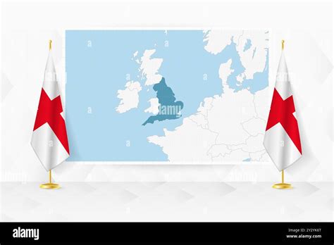 Map Of England And Flags Of England On Flag Stand Vector Illustration