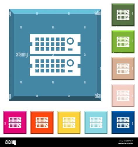 rack servers white icons on edged square buttons in various trendy