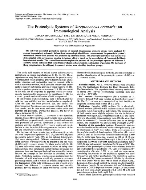 Pdf The Proteolytic Systems Of Streptococcus Cremoris An