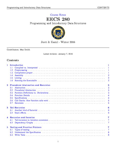 Lecture Notes Programming And Introductory Data Structures Contents