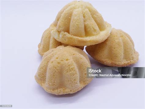 Traditional Malaysian Snack Called Bahulu Isolated In White Background