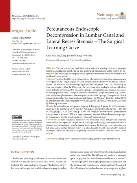 Pdf Percutaneous Endoscopic Decompression In Lumbar Canal And Lateral