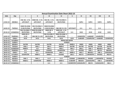Annual Date Sheet Pdf