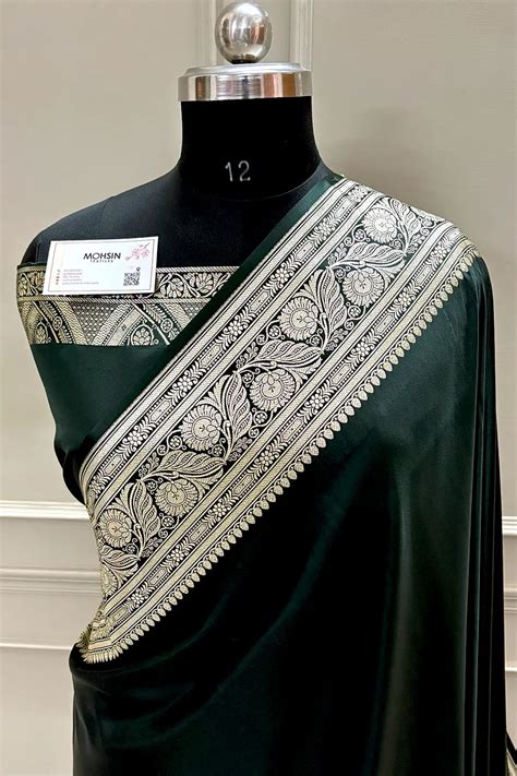 Dark Bottle Green Royal Plain Katan Silk Banarasi Saree Mohsin Textiles