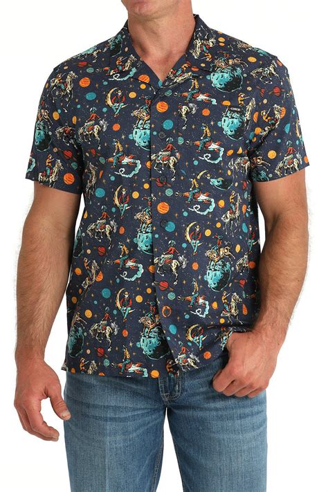 Cinch Mens Space Cowboy Camp Shirt Navy Weis Western Wear
