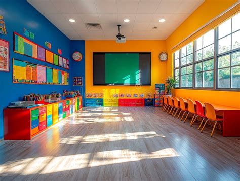 A Cheerful Colorfully Decorated Classroom Or Educational Facility With