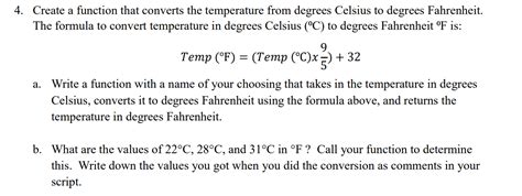Part A Function To Convert Celsius To Fahrenheit