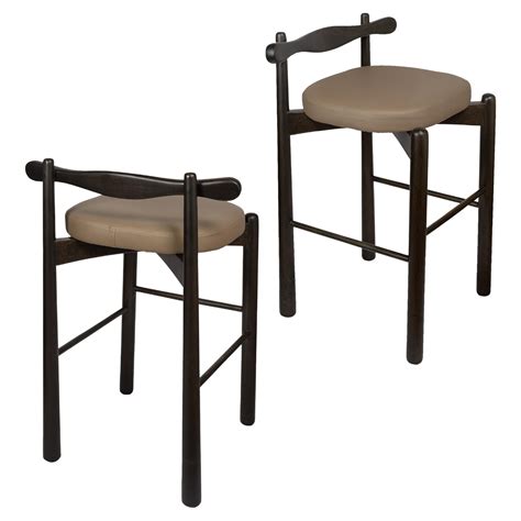 Set Of 2 Counter Stools Uçá Ebony Finish Wood Fabric Ref F04 For