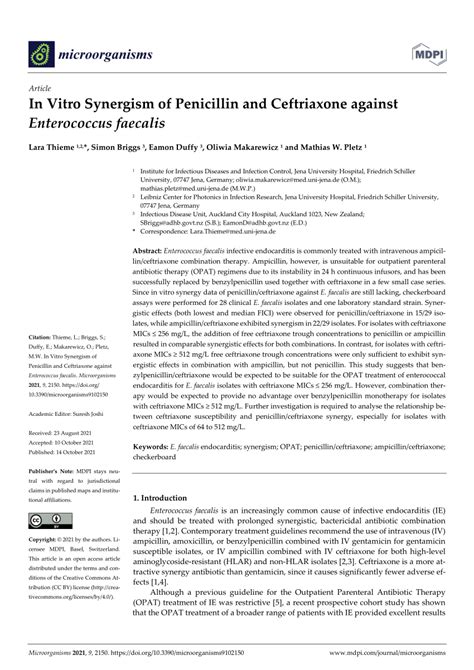 Pdf In Vitro Synergism Of Penicillin And Ceftriaxone Against Enterococcus Faecalis