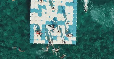 Aerial View Of Beach With Floating Platform Free Stock Video Footage