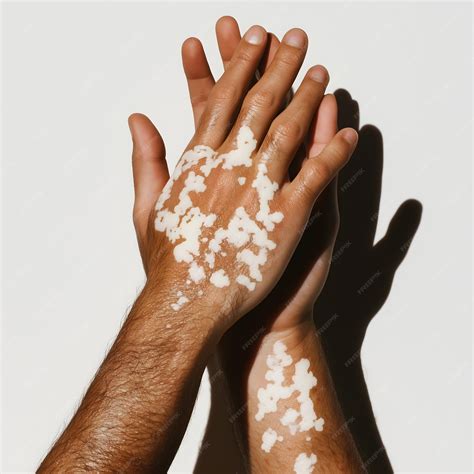 Closeup Of Man Hands With Vitiligo Resting Together Showcasing