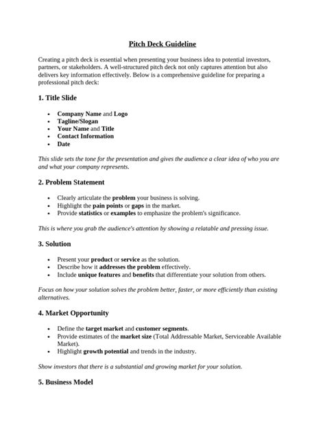 Pitch Deck Guideline Pdf