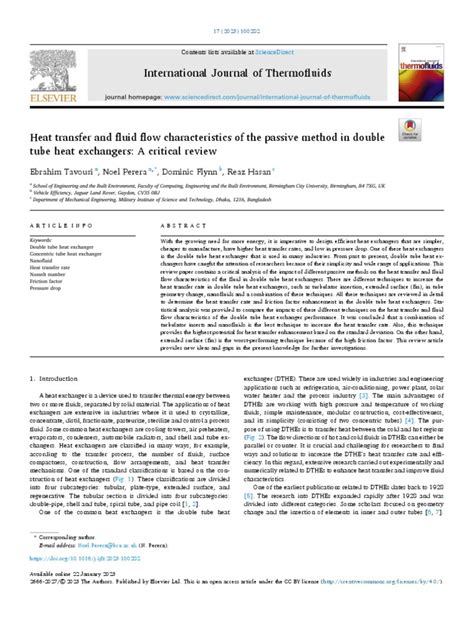 Thermal Engineering Research Paper Pdf Heat Transfer Fluid Dynamics