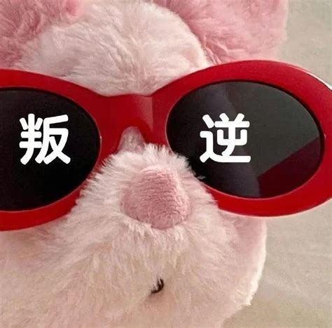 戴着红墨镜的毛绒玩偶，镜片上写着“叛逆”二字超酷 聊天斗图表情包表情包图片动图 求表情网斗图从此不求人