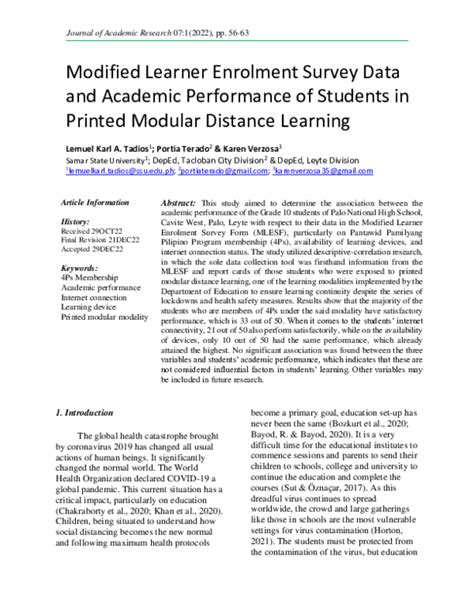 Pdf Modified Learner Enrolment Survey Data And Academic Performance