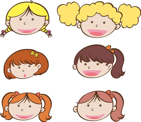 Conjunto De Caras De Niños Diferentes En Estilo De Dibujos Animados