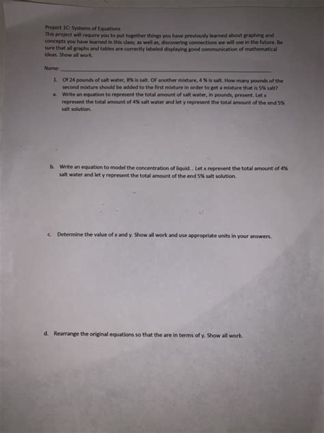 Solved Project 1 Systems Of Equations This Project Will