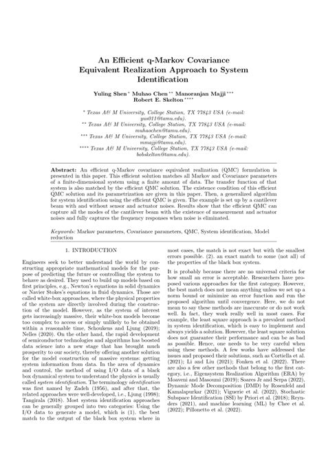 Pdf An Efficient Q Markov Covariance Equivalent Realization Approach