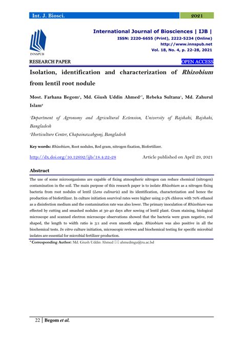 Pdf Isolation Identification And Characterization Of Rhizobium From Lentil Root Nodule