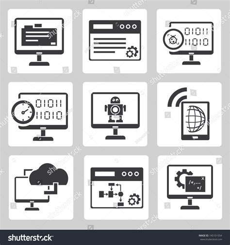 Programmer Software Development And Internet Application Icons Set Stock Vector
