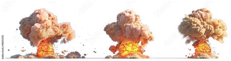 Three Stages Of A Powerful Explosion Captured In A Dynamic Sequence The Fiery Blast And