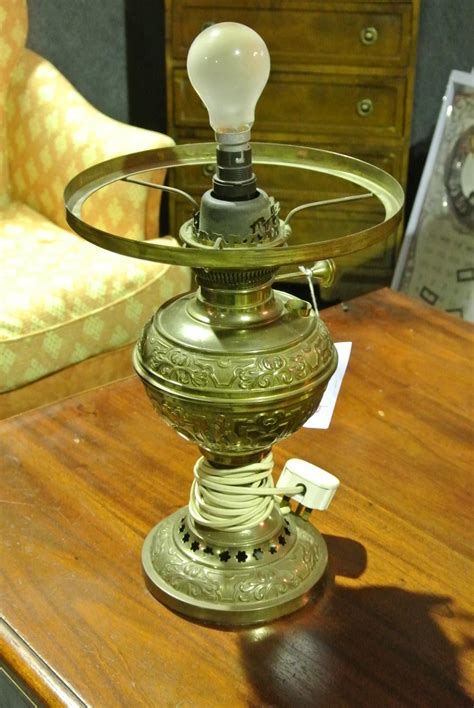 An Antique Brass Oil Lamp Base Converted To Electric 4584595375