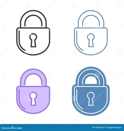 The Lock Vector Outline Icon Set Data Protection Concept Stock Vector