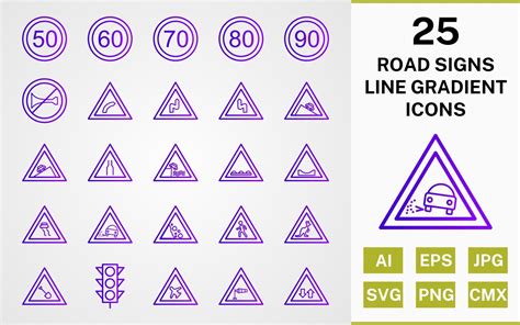 Download 25 Road Signs Line Gradient Pack Icon Set Набор иконок на