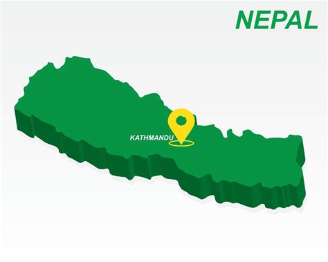 Nepal Map Kathmandu Capital City Marker On Green 3d Country Shape