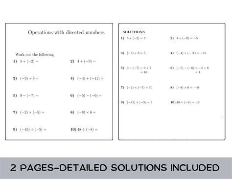 Operations With Directed Numbers Worksheet With Solutions Teaching