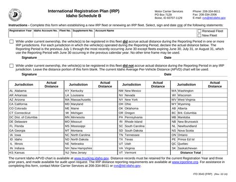 Form Itd 3543 International Registration Plan Irp Idaho Schedule B Forms Docs 2023