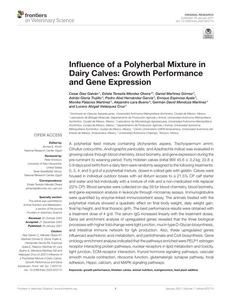 Pdf Influence Of A Polyherbal Mixture In Dairy Calves Growth