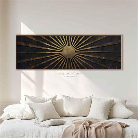 Golden Sunburst Canvas Modern Black And Gold Geometric Wall Art Etsy