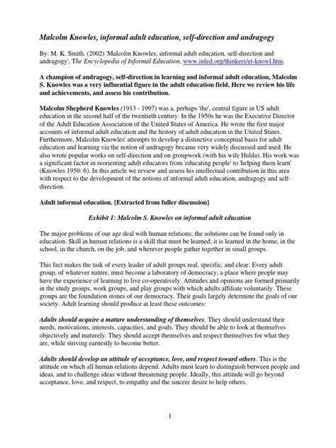 Malcolm Knowles Research Pdf Adult Education Pedagogy