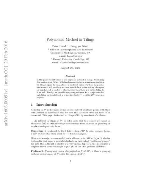 Pdf Polynomial Method In Tilings