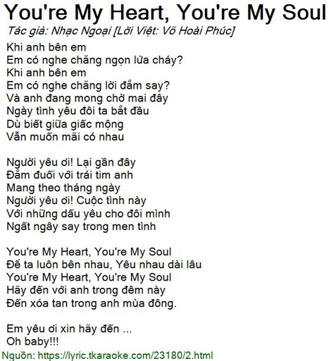 Lời Bài Hát Youre My Heart Youre My Soul Nhạc Ngoại Lời Việt Võ