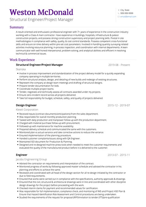 Structural Engineer Cv Examples And Templates Visualcv