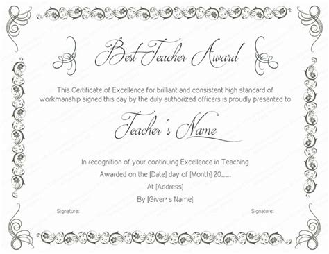 Printable Best Teacher Certificate Templates Certificate Templates