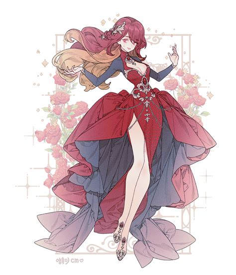 Lemon89h Original 1girl Breasts Brown Hair Cleavage Dress Floral Background Flower Full