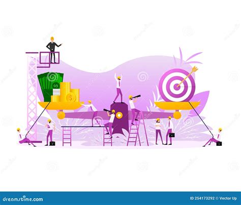 Flat Target Vs Money On Scales Flat People Time Management Stock Vector Illustration Of Time