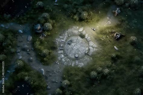 Dnd Battlemap Stone Circles In A Cursed Meadow Magnificent Ancient Stone Formations Stock