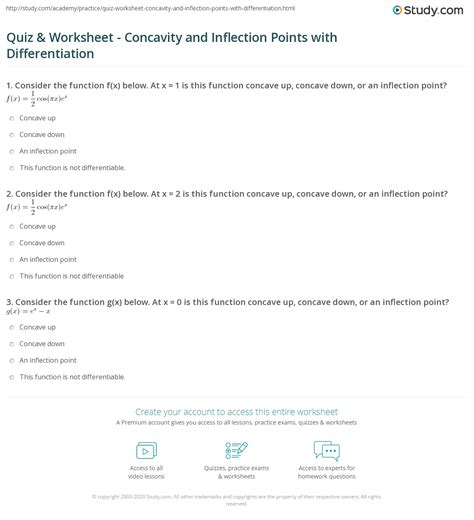 Quiz And Worksheet Concavity And Inflection Points With Differentiation