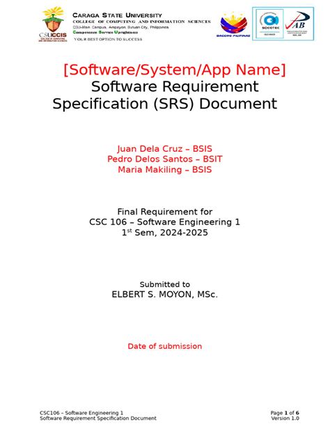 Srs Document Template Pdf Usability Specification Technical