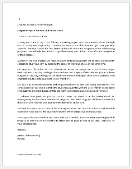 Proposal Letter For School Club Download Sample Letters
