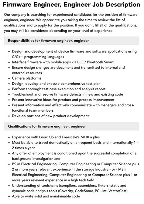 Firmware Engineer Engineer Job Description Velvet Jobs