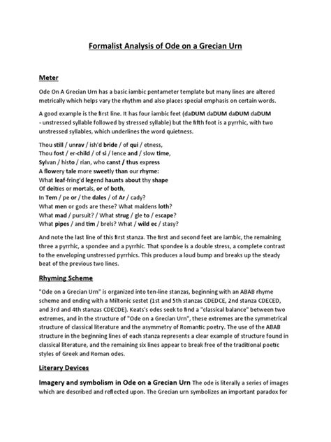 Formalist Analysis Of Ode On A Grecian Urn Pdf Poetics Poetry