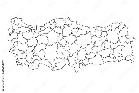 Turkey Map With Region Borders Outline Detaled Tyrkey Map Isolated