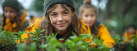 Teen Girls At A Community Garden Planting And Gardening Together