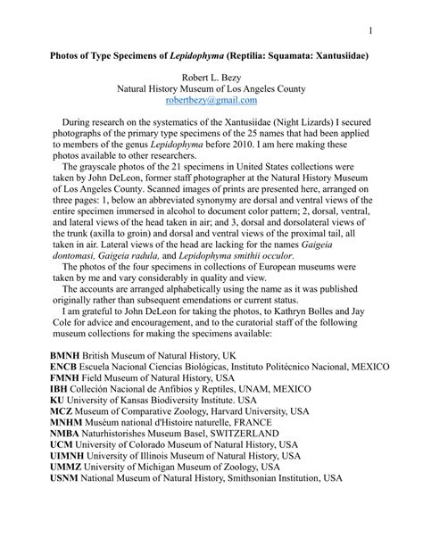 Pdf Photos Of Type Specimens Of Lepidophyma Reptilia Squamata