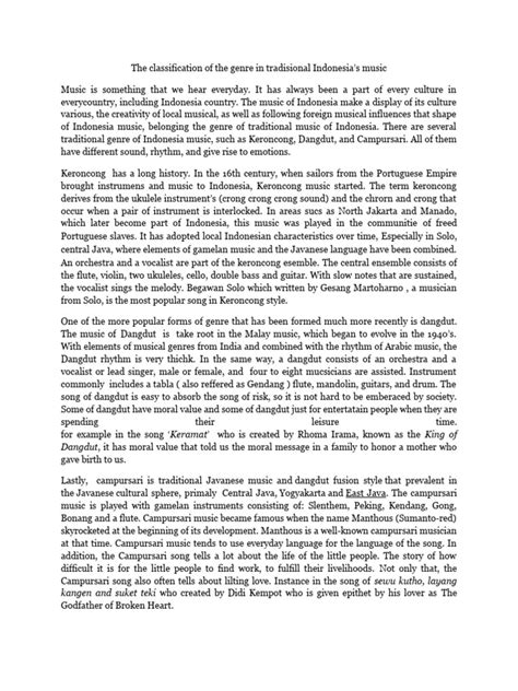The Classification Of The Tradisional Indonesia Pdf Musical